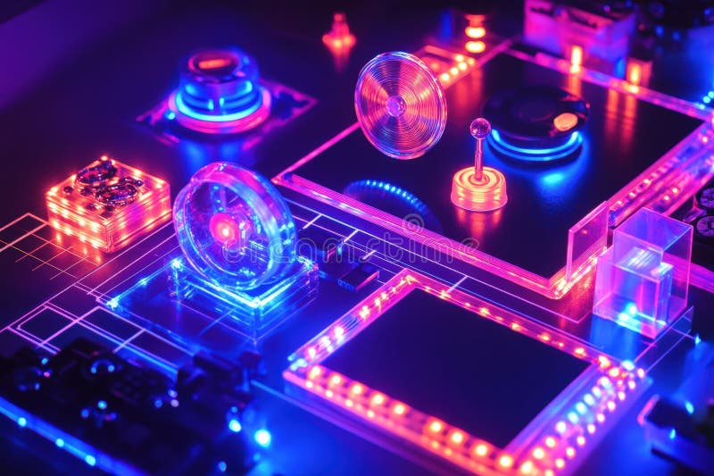 Neon Illuminated Electronic Control Panel Components Stock Image ...