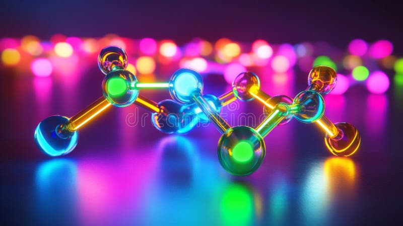 Neon Illuminated Molecular Structure Abstract Art Stock Illustration ...