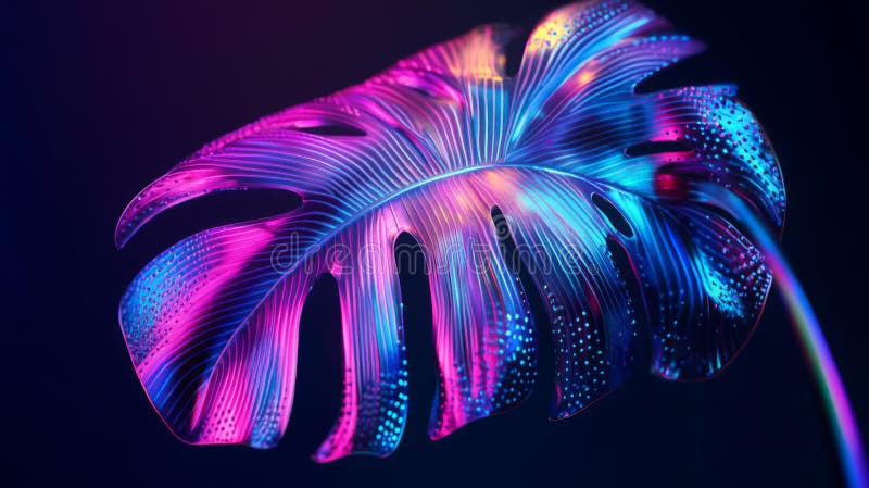 Neon Illuminated Monstera Leaf Artistic Digital Render Stock ...
