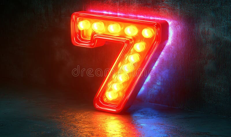 Neon Illuminated Number 7 Sign with Bright Lights and Glowing Effects ...