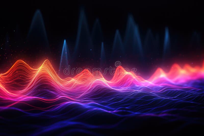 Neon Illuminated Sound Waves and Glowing Elements Stock Illustration ...