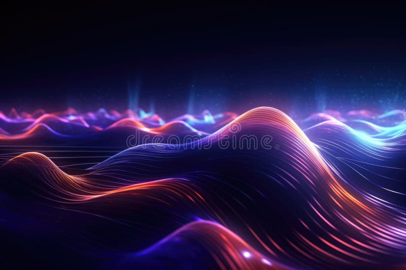 Neon Illuminated Sound Waves and Glowing Elements Stock Illustration ...