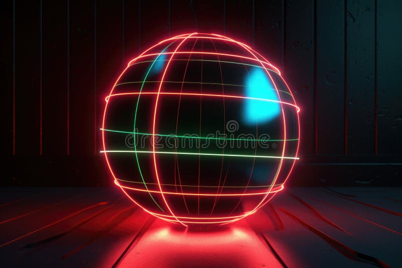Neon Illuminated Techno Sphere with Glowing Lines Stock Illustration ...