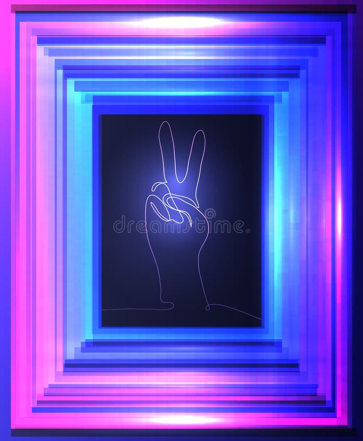 Neon Illustration of Gesture of Hand from Continuous Line. Stock Vector ...