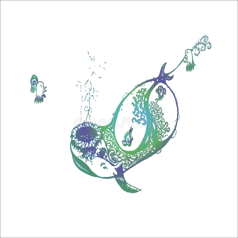 Gradient Illustration of Octopus Smoking through a Whale. Stock ...