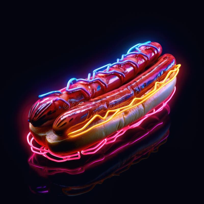Neon image of a hot dog stock illustration. Illustration of element ...