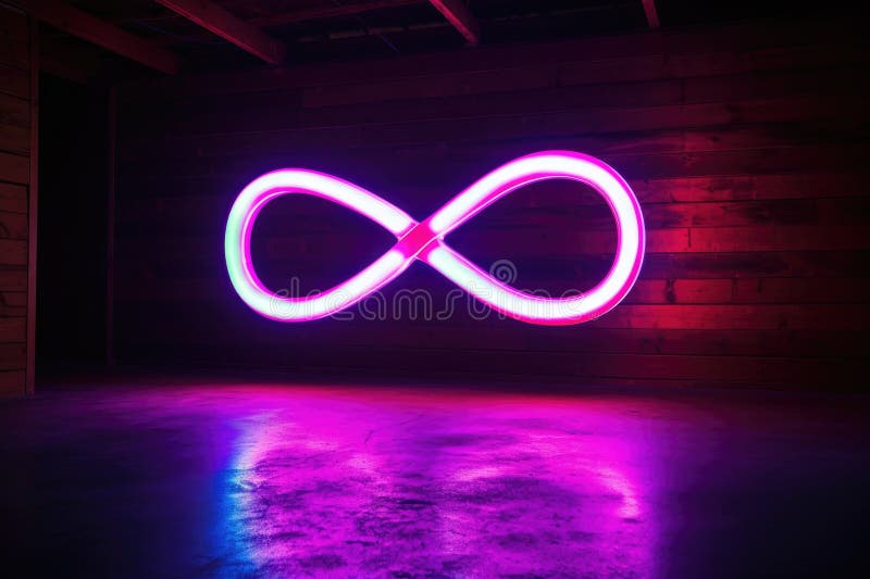 A Neon Infinity Sign Glowing in a Dark Room Stock Image - Image of ...