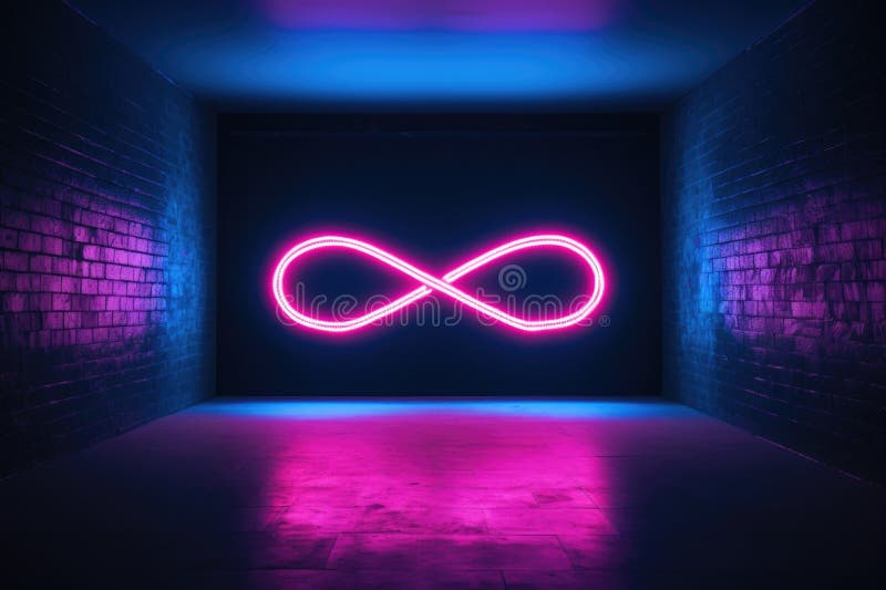 A Neon Infinity Sign Glowing in a Dark Room Stock Image - Image of ...