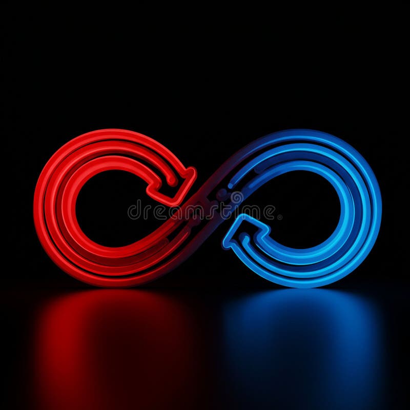 A Neon Infinity Symbol Against a Black Background, with a Red Loop on ...