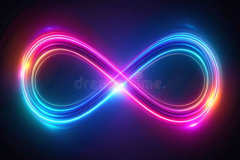 Neon Infinity Symbol Glowing on Dark Background Stock Illustration ...