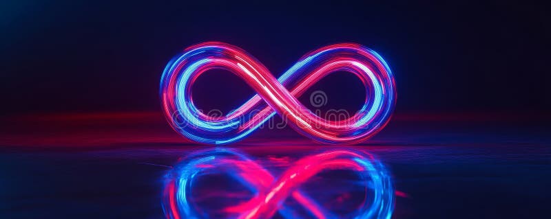 Neon Infinity Symbol with Glowing Lights on Dark Background. Abstract ...