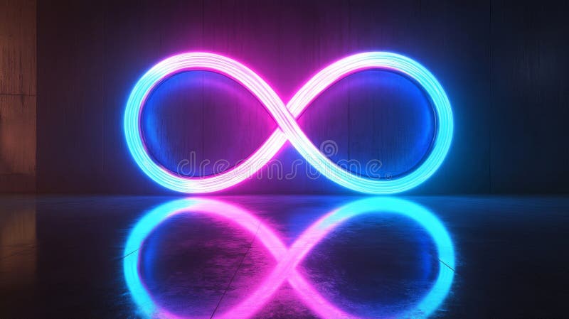 Neon Infinity Symbol Reflective Surface Glowing Lights Stock Photos ...