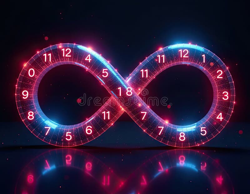 Neon Infinity Symbol with Numbers - Abstract Concept of Time, Eternity ...