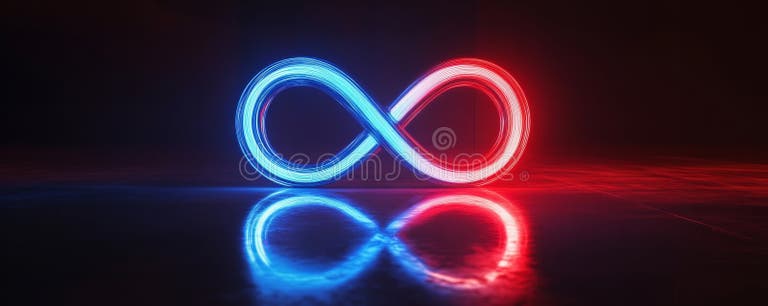 Neon Infinity Symbol with Red and Blue Lights on Dark Background Stock ...