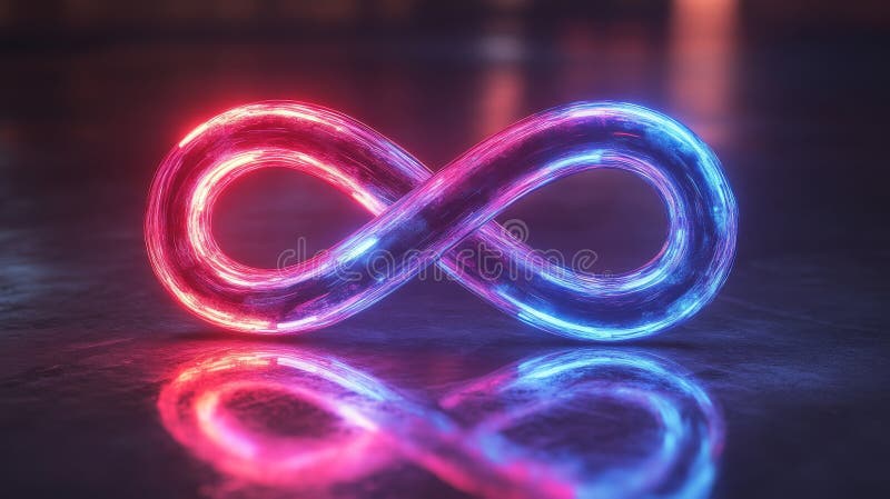 Neon Infinity Symbol on Reflective Surface Stock Photo - Image of ...