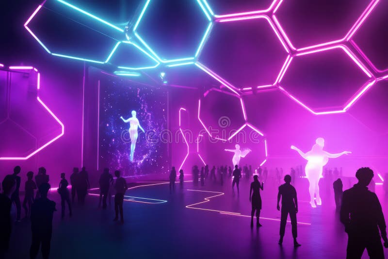 A Neon-infused Futuristic Concert Stage with Hexagonal LED Panels ...