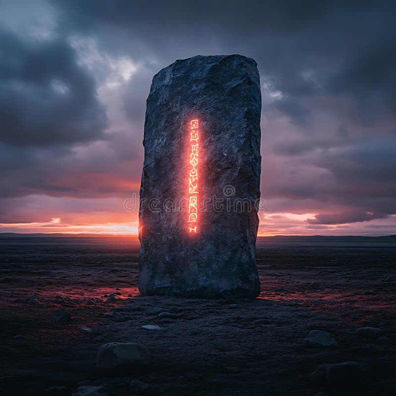 Neon Inscribed Stone at Dusk Stock Photo - Image of outdoor, nature ...