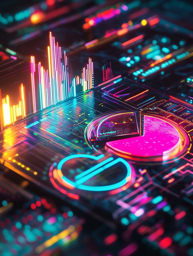 Neon Inspired Holographic Pie Charts and Data Visualizations in a Dark ...