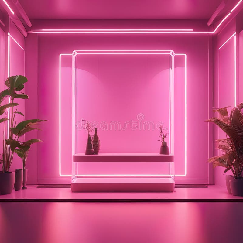 Neon Interior, Empty Empty Space, 3d Illustration, 3d Rendering Drawing ...