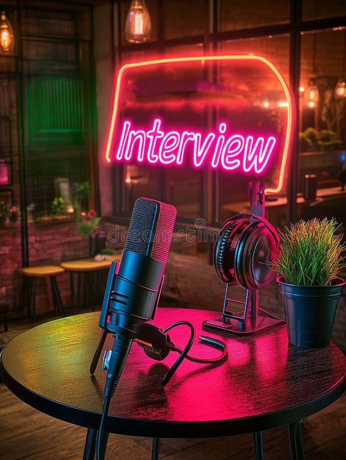 Neon Interview Setup stock image. Image of artistic - 367818157