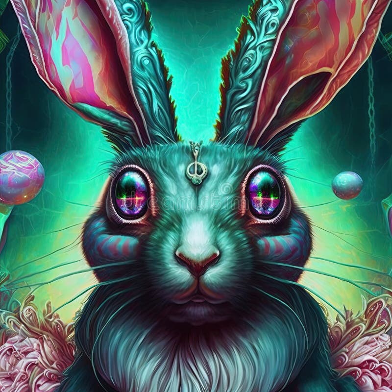 Neon Iridescent Psychedelic Rabbit. Generative AI. Not Based on Any ...