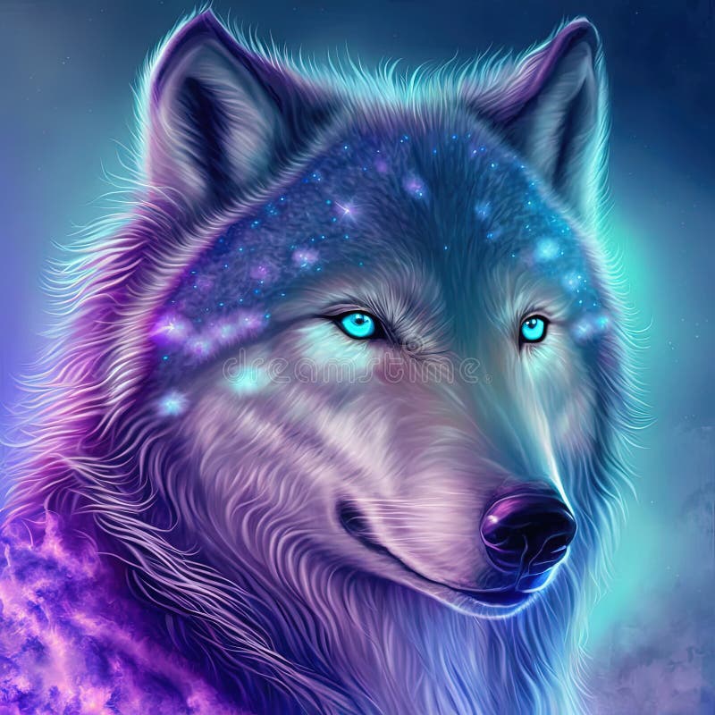 Neon Iridescent Psychedelic Wolf. Generative AI. Not Based on Any ...