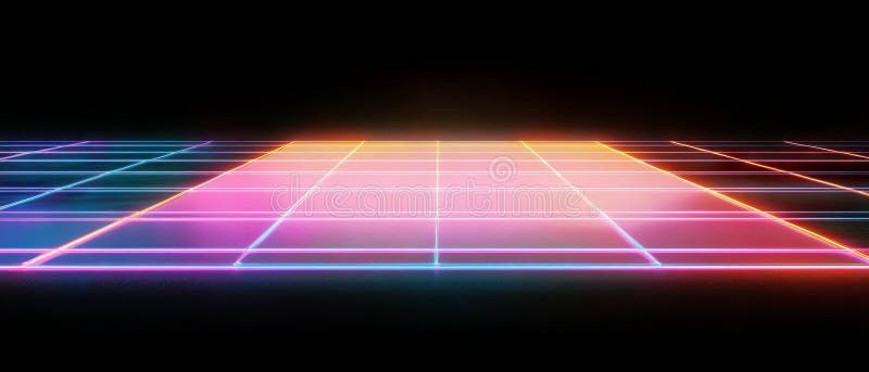 Neon Isometric Grid with Vibrant Glow and Geometric Design on Dark ...