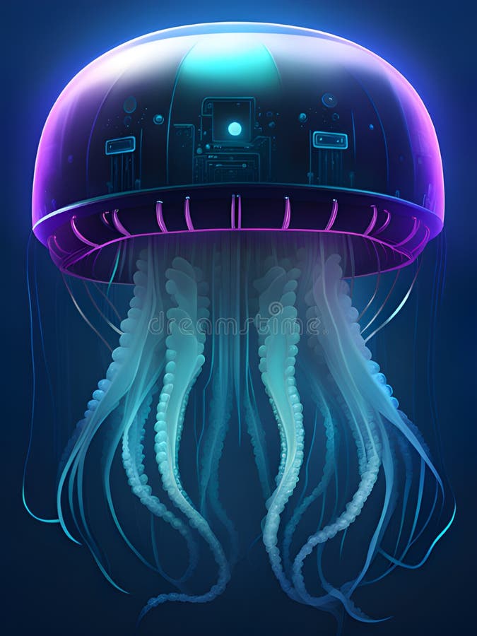 Neon Jellyfish with Neon Light Stock Illustration - Illustration of ...