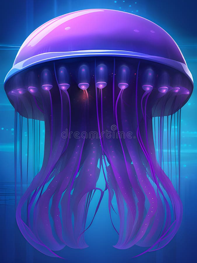Neon Jellyfish with Neon Light Stock Illustration - Illustration of ...