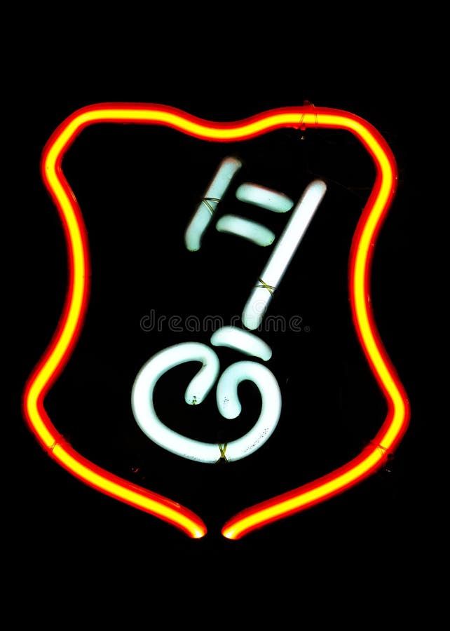 Neon key shaped sign stock image. Image of locksmith - 10661823
