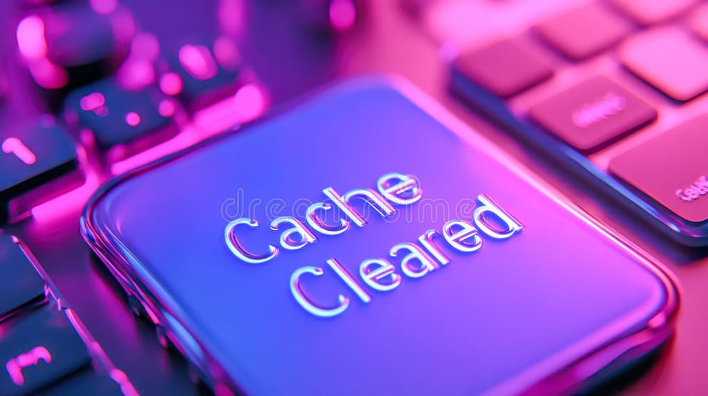 Neon Keyboard with Cache Cleared Key in Purple Lighting Stock ...
