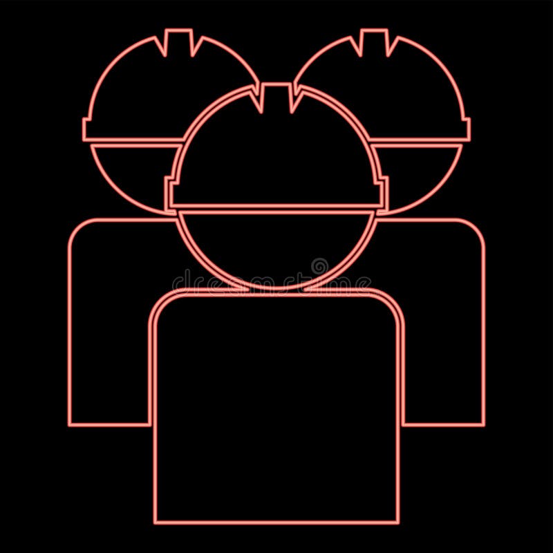 Neon Labors Group Workers in Helmet Red Color Vector Illustration Image ...