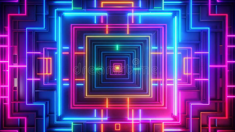 Neon Labyrinth Abstract Geometric Rectangles Background AI-Generated ...