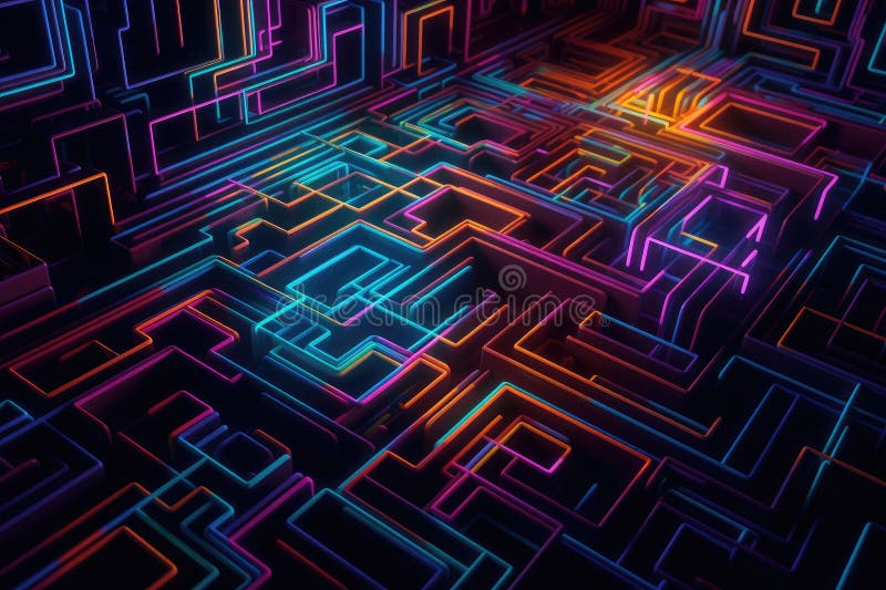Neon Labyrinth of Interlocking Patterns and Colors, Creating an ...