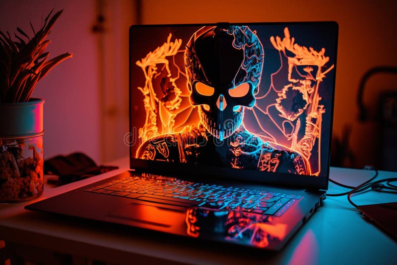 Neon Laptop. Created with Generative Ai Technology Stock Illustration ...