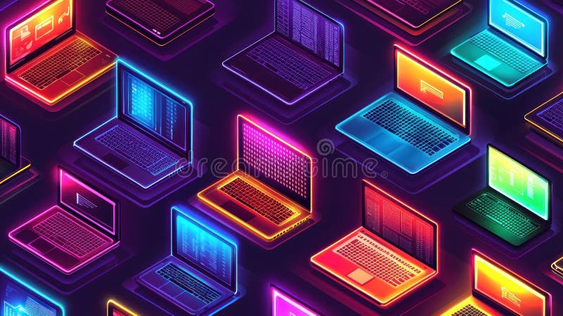Neon Laptops Seamless Pattern Background Illustration Technology ...