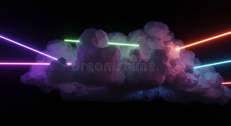 Neon Laser Beams Across Pixelated Cloud in Space Stock Illustration ...