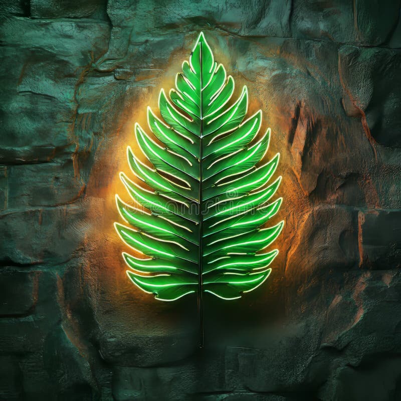 Neon Leaf Art on a Dark Textured Background Stock Image - Image of leaf ...