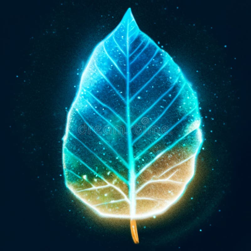 Neon Leaf on Dark Blue Background. Vector Illustration Stock ...