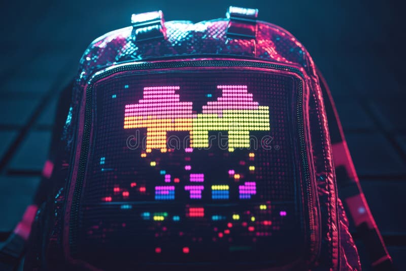 Neon Led Backpack Displaying Retro Game Design Stock Image - Image of ...