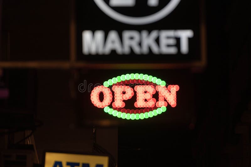 Neon Led Sign Open Sign on a Door of a Store Stock Image - Image of ...