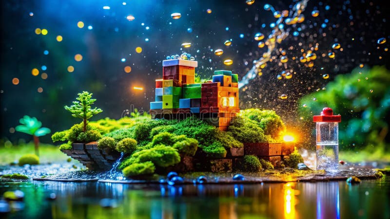 Neon Lego Playset Explores Asymmetrical Design on a Textured Mossy ...