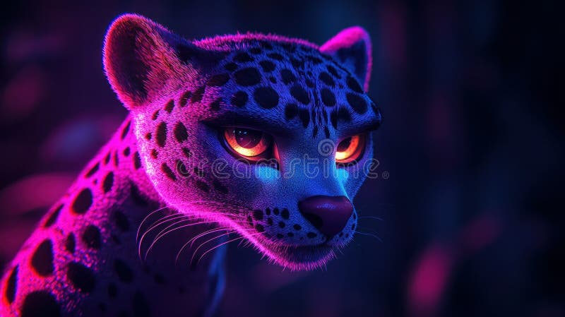 Neon Leopard with Glowing Eyes in the Dark Stock Illustration ...