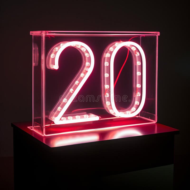 Illuminated Pink Neon Sign Featuring Classic Marquee Style Number Stock ...