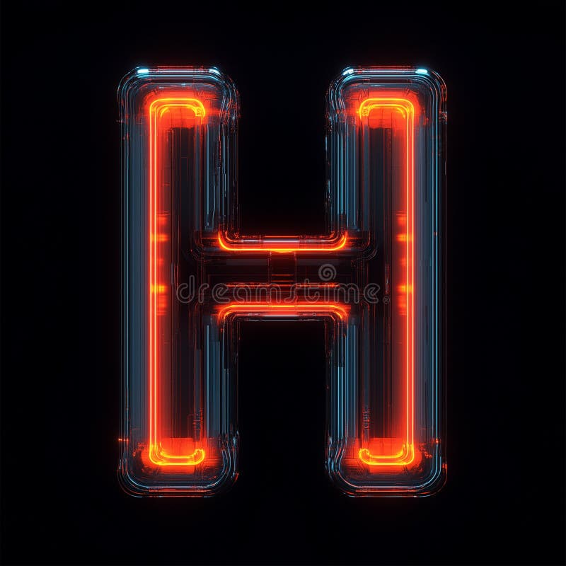 Neon Letter H, H, Dark and Orange Neon Light, Isolated on Black ...