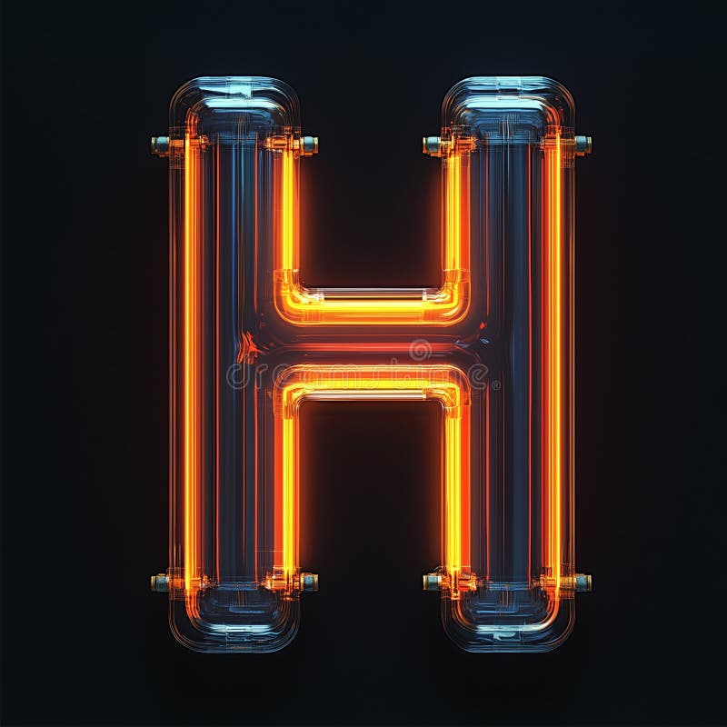Neon Letter H, H, Dark and Orange Neon Light, Isolated on Black ...