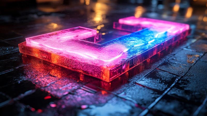 Neon Letter L Glowing in Cyan and Magenta Neon Lights on a Reflective ...