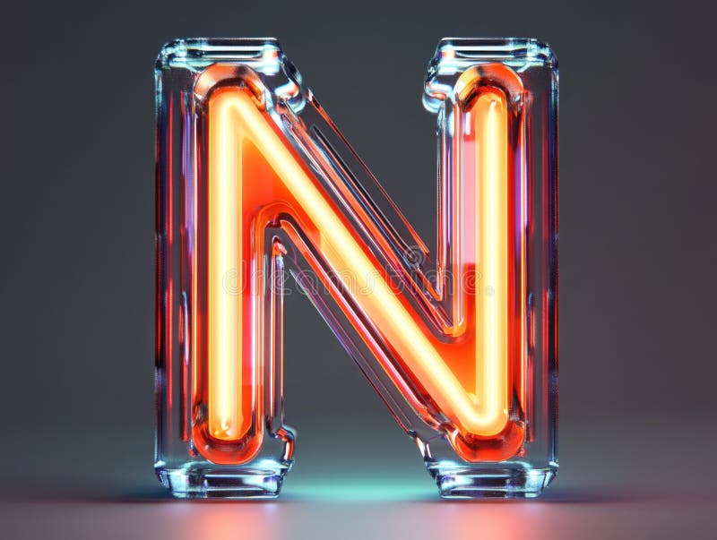 Neon Letter N on Reflective Surface Stock Image - Image of signage ...