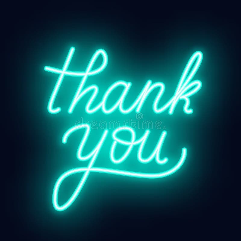 Thank You! Neon Sign. Purple And Blue Glow. Neon Text. Brick Wall Lit ...