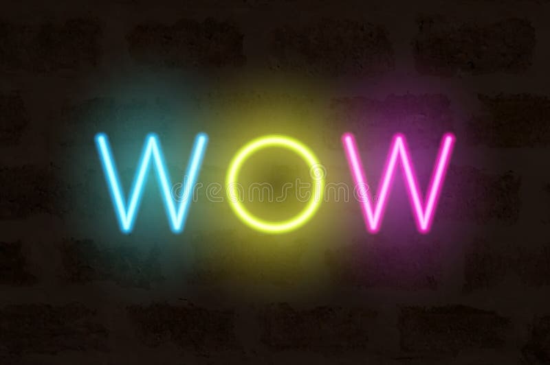 Neon Letters on the Brick Wall. Vector Wow Word Stock Vector ...